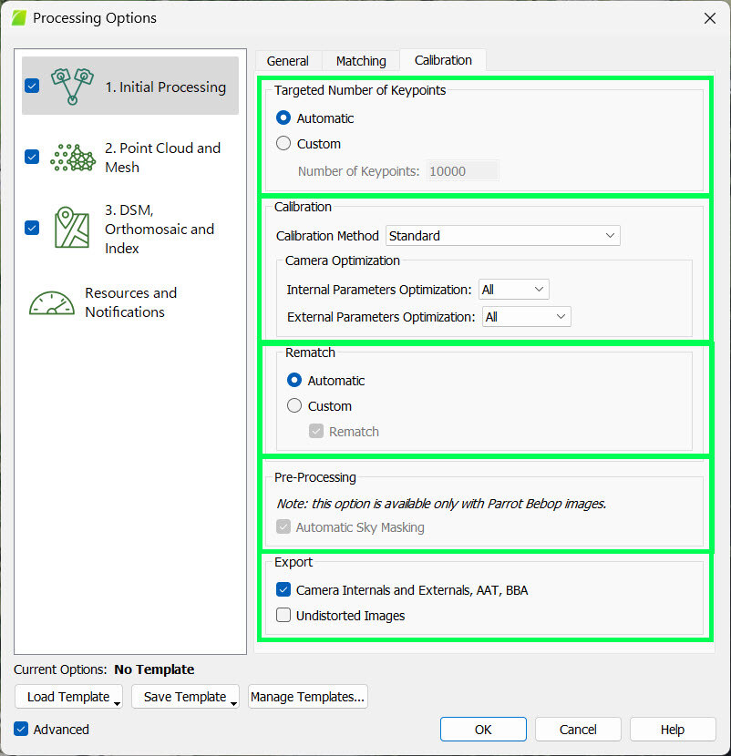 Menu Process > Processing Options... > 1. Initial Processing > Calibration - PIX4Dmapper